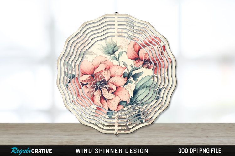 Vintage Flower Wind Spinner Sublimation PNG Design