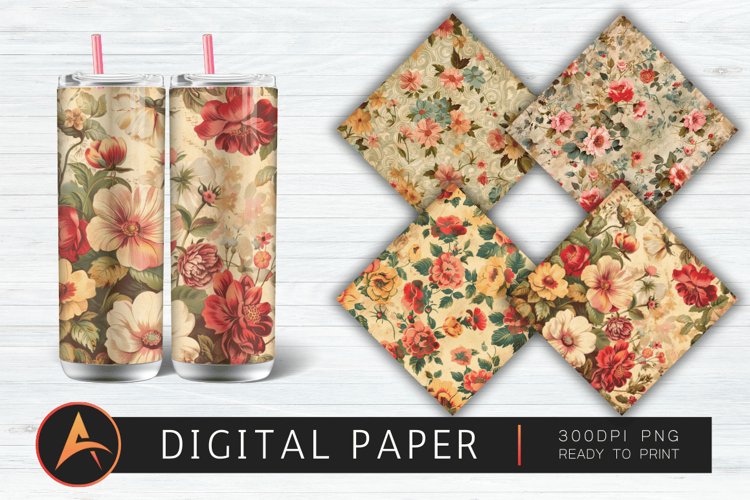 Vintage Flowers Pattern Digital Paper