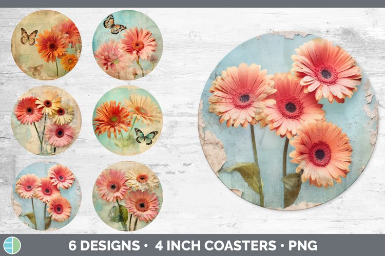 Vintage Gerbera Daisy Flowers Round Coaster | Sublimation Co