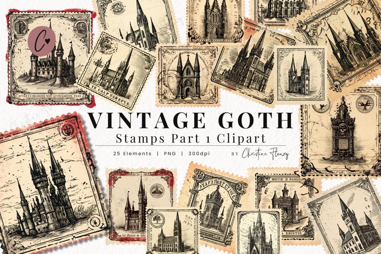 25 Vintage Goth Stamps Part 1 Clipart