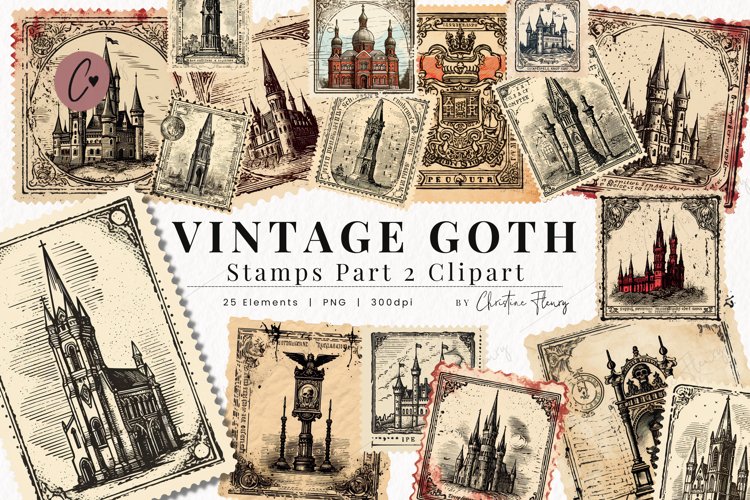 25 Vintage Goth Stamps Part 2 Clipart