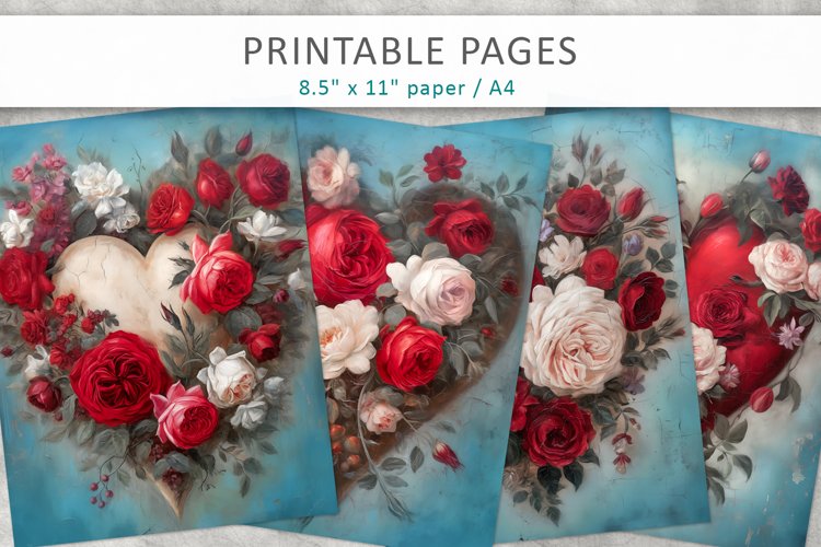 Vintage heart junk journal pages, Valentine’s heart