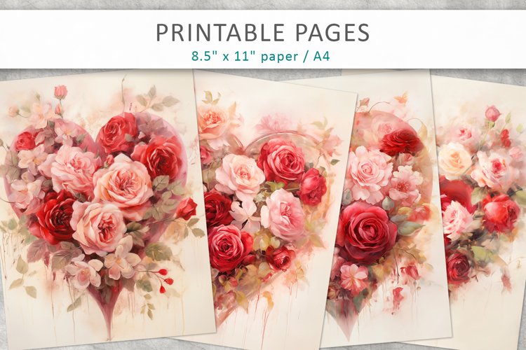 Valentine’s heart junk journal pages, scrapbook paper