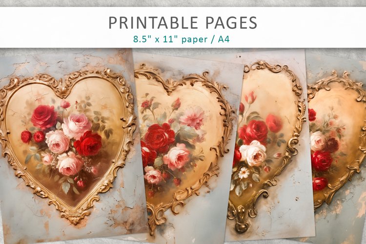 Vintage heart junk journal, Valentine’s pages