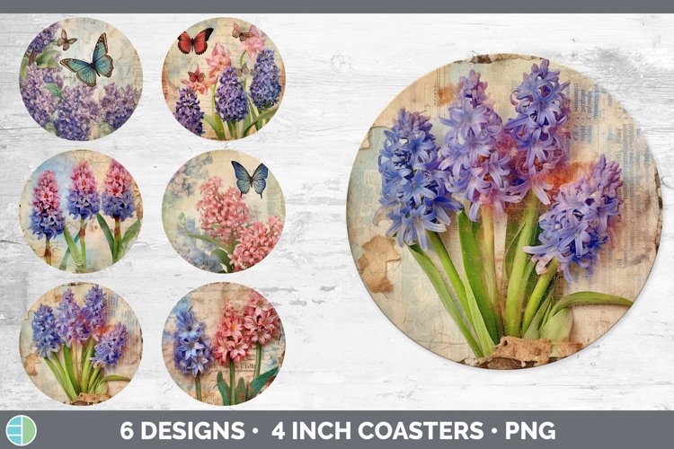 Vintage Hyacinth Flowers Round Coaster | Sublimation Coaster