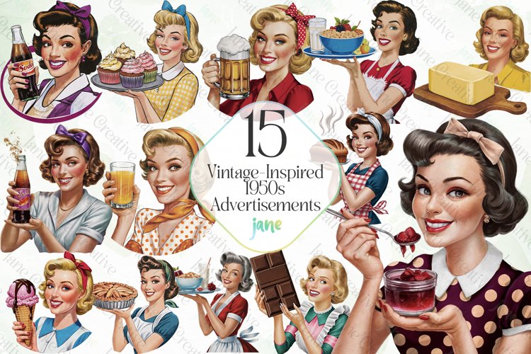 Vintage-Inspired 1950s Advertisements Bundle