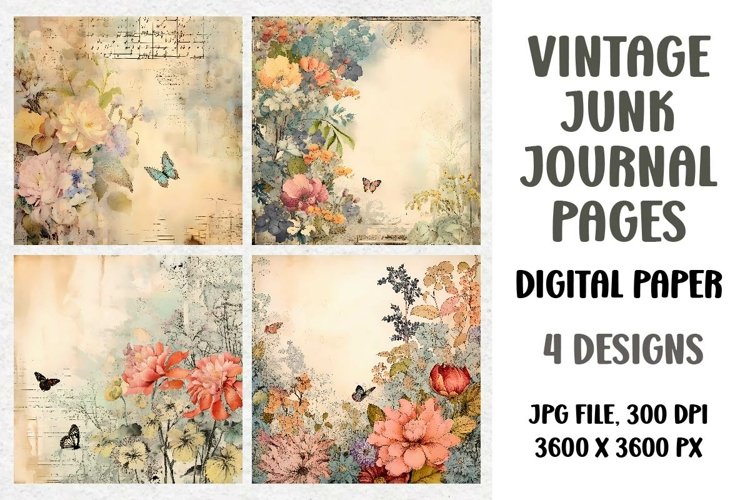 Vintage Junk Journal Pages, Digital Paper