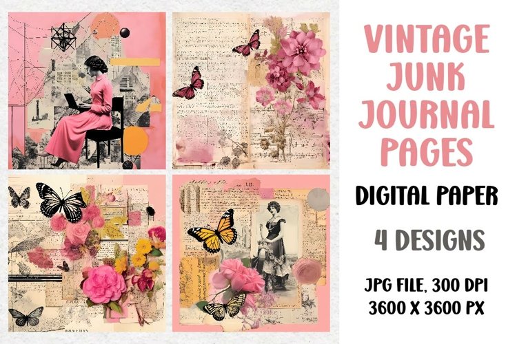 Vintage Junk Journal Pages, Digital Paper