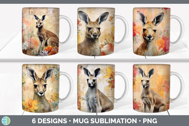 Vintage Kangaroo Mug Wrap | Sublimation Coffee Cup Designs B