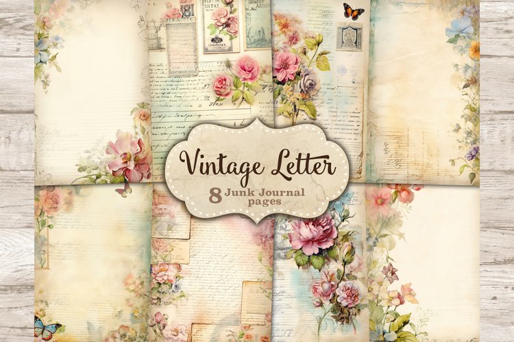 Vintage Letter Junk Journal Pages Flower Collage Sheet