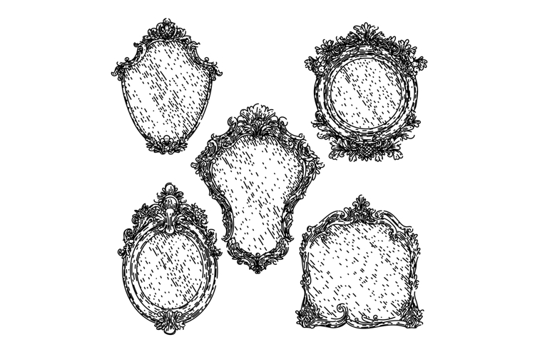 vintage mirror set sketch hand drawn (6570718)