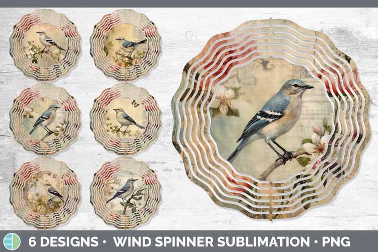 Vintage Mockingbird Bird Wind Spinner | Sublimation Spinner