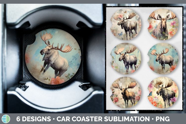 Vintage Moose Car Coaster | Sublimation Coaster Designs Bund