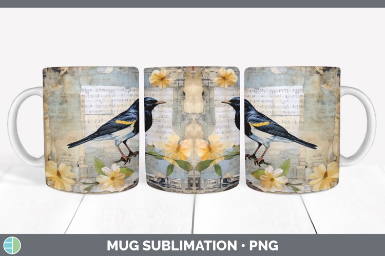 Vintage Myna Bird Mug Wrap | Sublimation Coffee Cup Designs