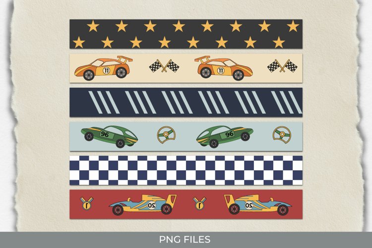 Vintage Racing Car Seamless Pattern Strips