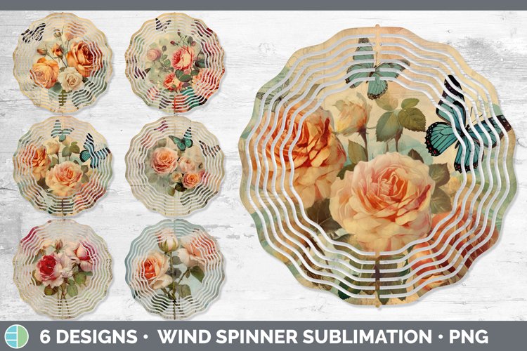Vintage Rose Flowers Wind Spinner | Sublimation Spinner Desi