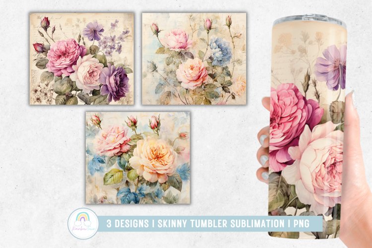 Shabby Chic Vintage Roses Tumbler Wrap I Tumbler Sublimation