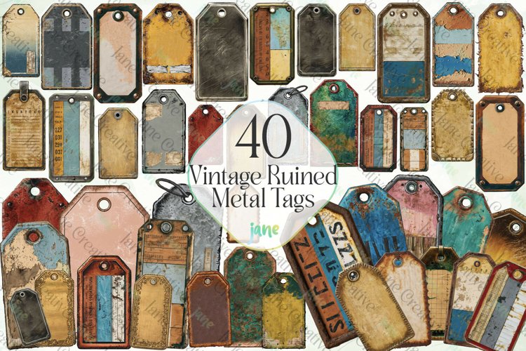Vintage Ruined Metal Tags Bundle