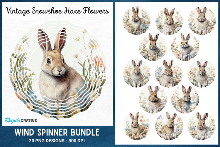 Vintage Snowshoe Hare Flowers Wind Spinner Bundle