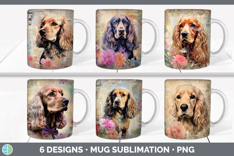 Vintage Spaniel Dog Mug Wrap | Sublimation Coffee Cup Desig