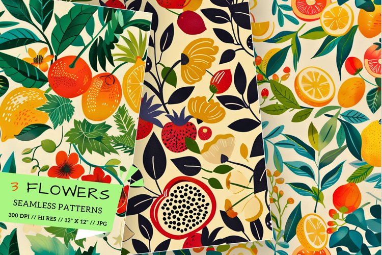 Vintage Spring Floral Digital Paper Fruits, Spring Pattern