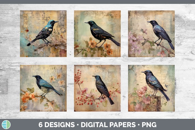 Vintage Starling Bird Paper Backgrounds | Digital Scrapbook