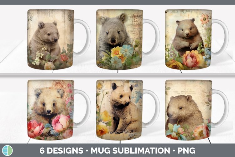 Vintage Wombat Mug Wrap | Sublimation Coffee Cup Designs Bun