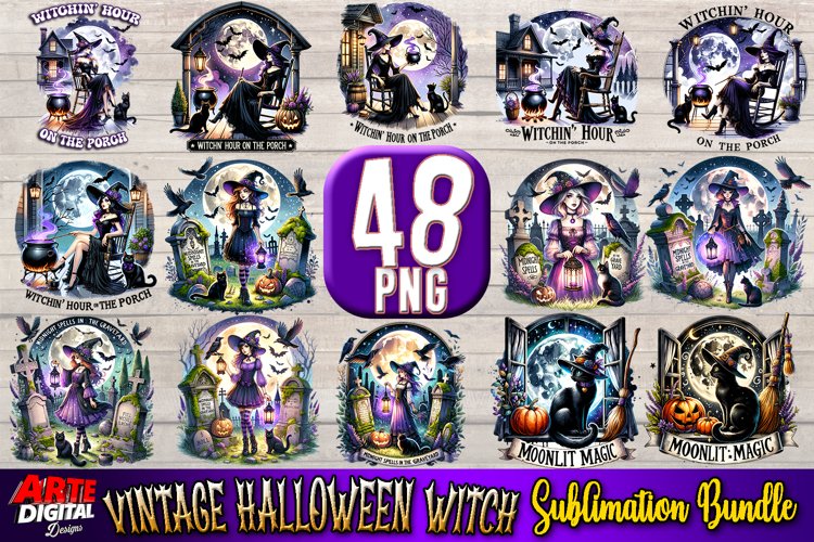 Vintage Halloween Witch Sublimation BUNDLE 1