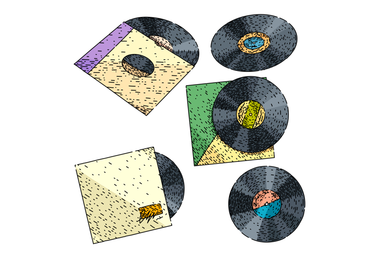 vynil record set sketch hand drawn