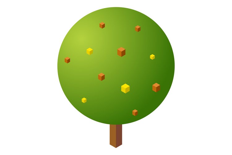 Round tree. Isometric garden plant with fruits or flowers