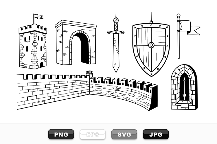 Medieval Castle Elements Vector Clipart Set for Crafts