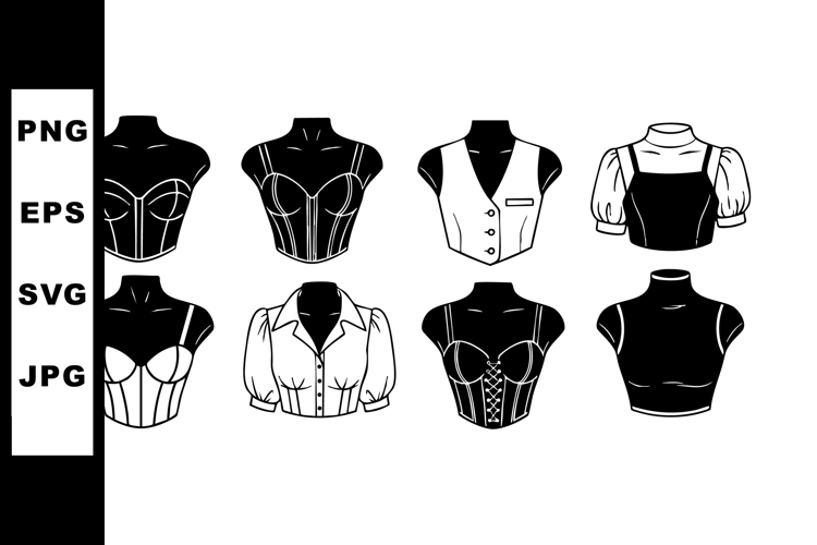 Female torso mannequins with various clothing styles vector