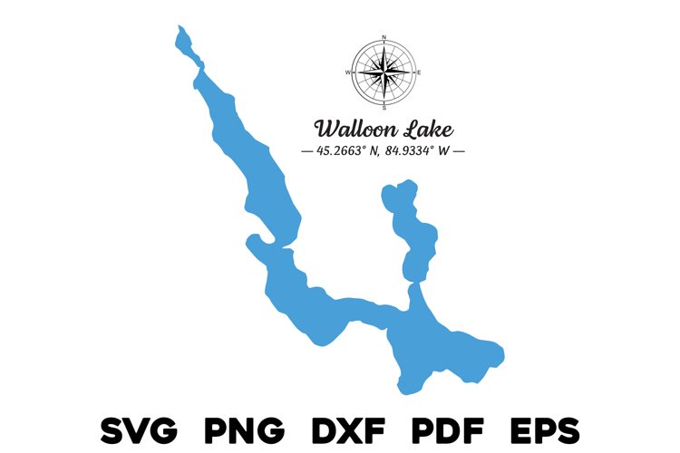 Walloon Lake Michigan Map with Compass & GPS Coordinates