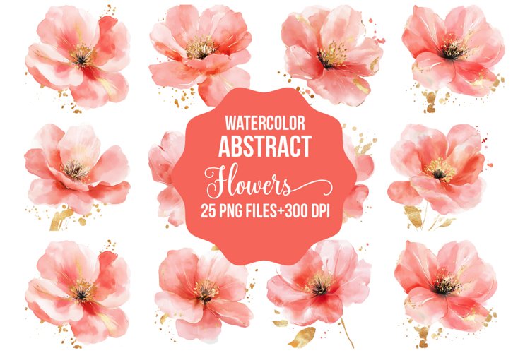 Watercolor Abstract Flowers bundle,Flowers watercolor bundle