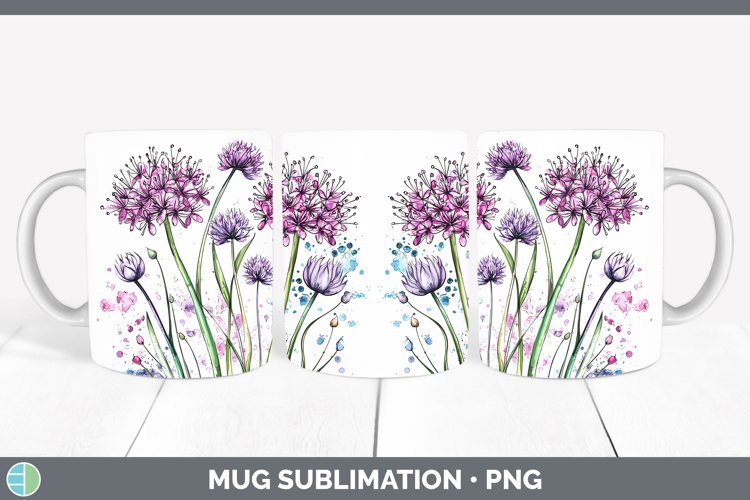 Watercolor Allium Mug Wrap Sublimation Coffee Cup Designs
