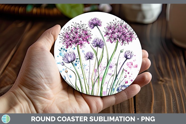 Watercolor Allium Round Coaster Sublimation Coaster Designs