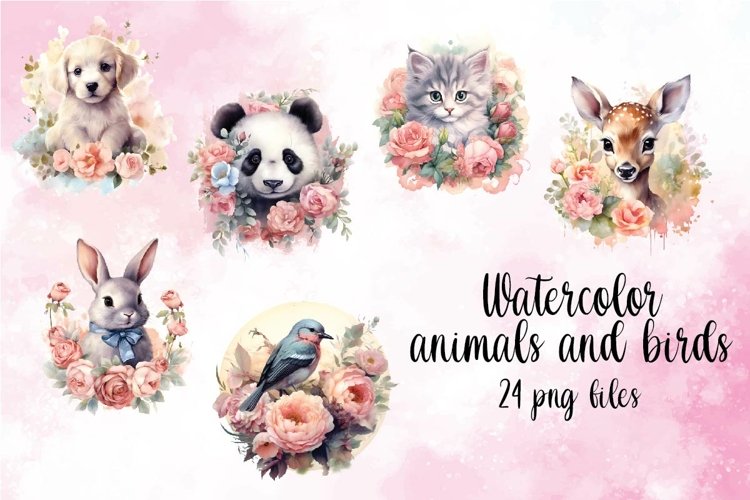Watercolor Animals Clipart, Sublimation, PNG