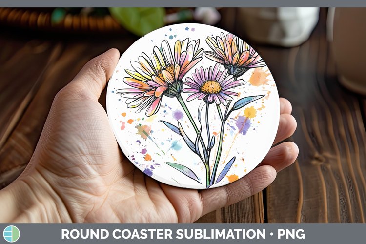 Watercolor Aster Round Coaster Sublimation Coaster Designs