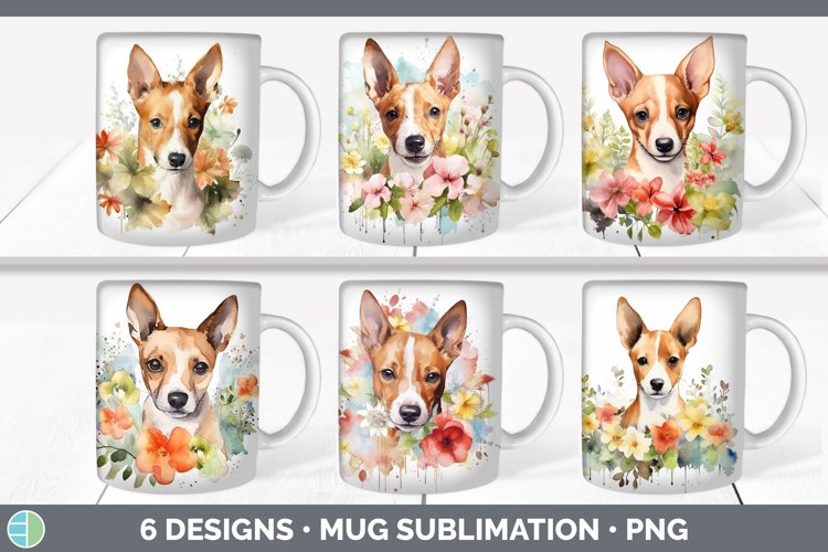 Watercolor Basenji Dog Mug Wrap | Sublimation Coffee Cup Des