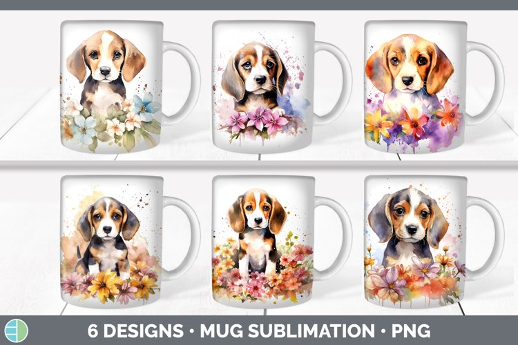 Watercolor Beagle Dog Mug Wrap | Sublimation Coffee Cup Desi