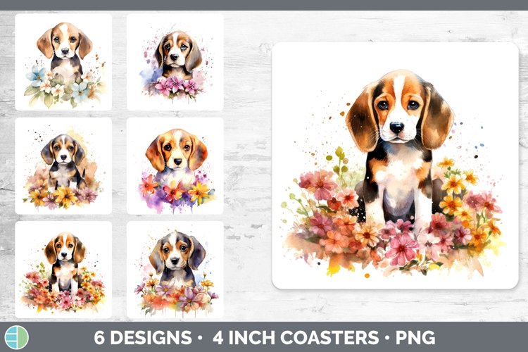 Watercolor Beagle Dog Square Coaster | Sublimation Coaster D