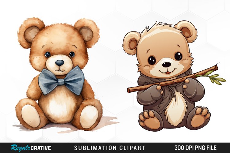 Watercolor Bears Sublimation PNG Clipart