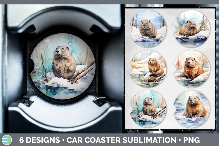 Watercolor Beaver Car Coaster | Bundle Coaster Designs
