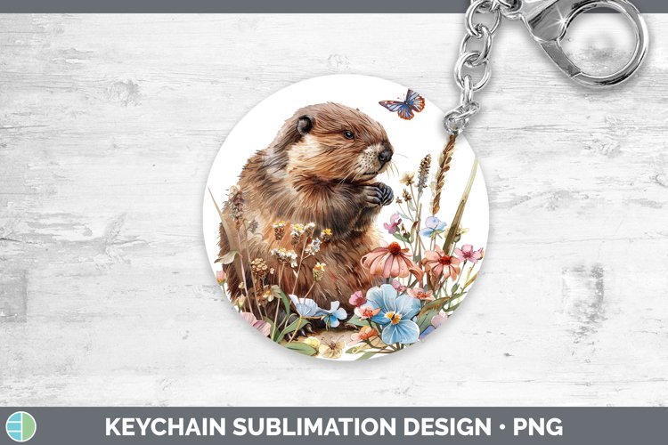 Watercolor Beaver Keychain Sublimation Keyring Designs