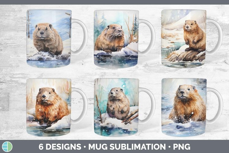 Watercolor Beaver Mug Wrap | Bundle Coffee Cup Designs