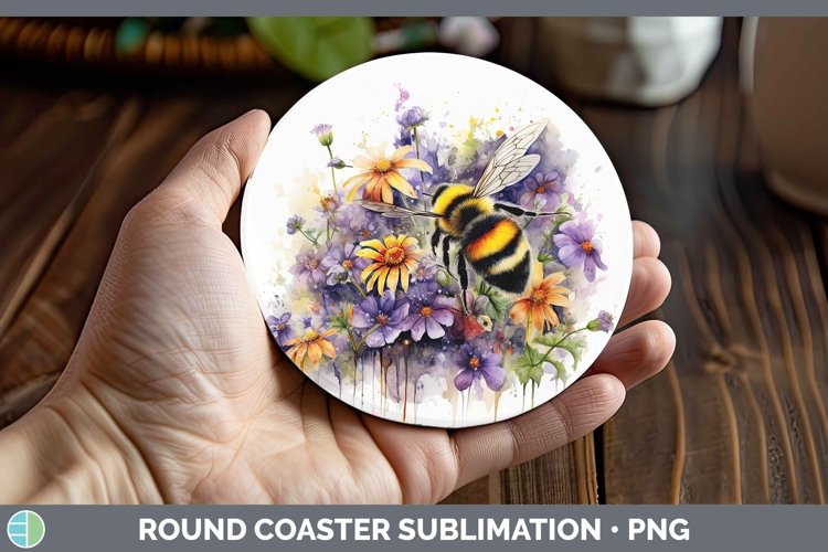 Watercolor Bee Round Coaster | Sublimation Coaster Designs