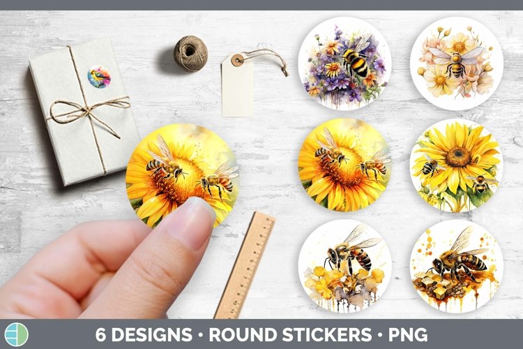 Watercolor Bee Stickers | Round Labels Bundle