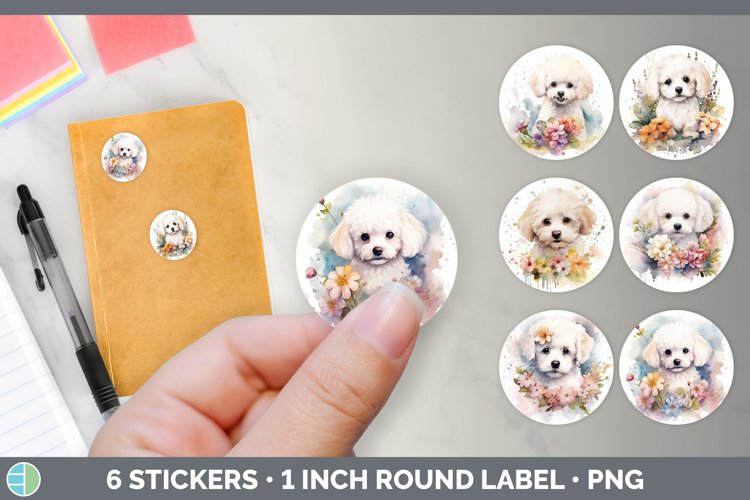 Watercolor Bichon Frise Dog Stickers | Round Labels Designs