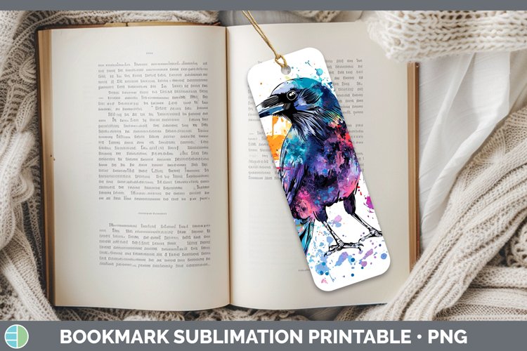 Watercolor Bird Crow Bookmark Sublimation Printable Designs