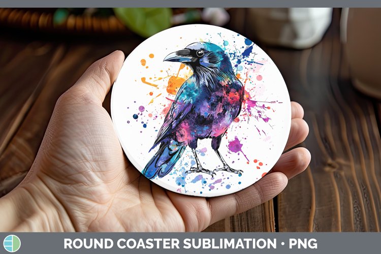 Watercolor Bird Crow Round Coaster Sublimation Coaster Desig